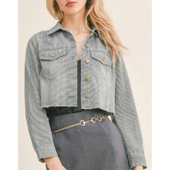 Sage | Jackets & Coats | New Sage The Label Stripe Crop Denim Jacket In ...